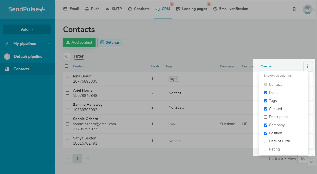Free CRM by SendPulse: a New Dashboard, More Contact and Deal Options, and Public API - Email ...